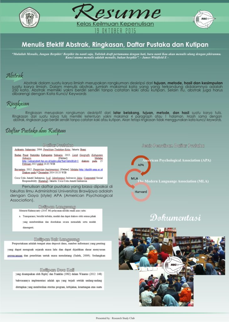 Resume Keilmuan Penulisan “Menulis Efektif Abstrak, Ringkasan, Daftar ...