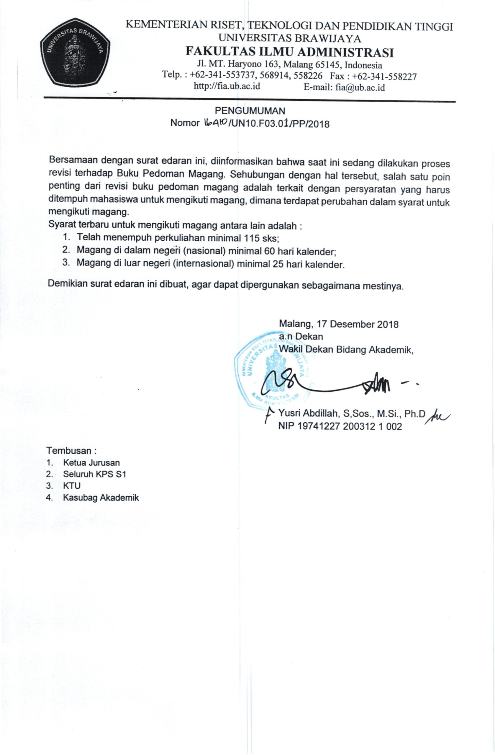 Pengumuman Mata Kuliah Magang bagi Mahasiswa Program Sarjana – Fakultas ...