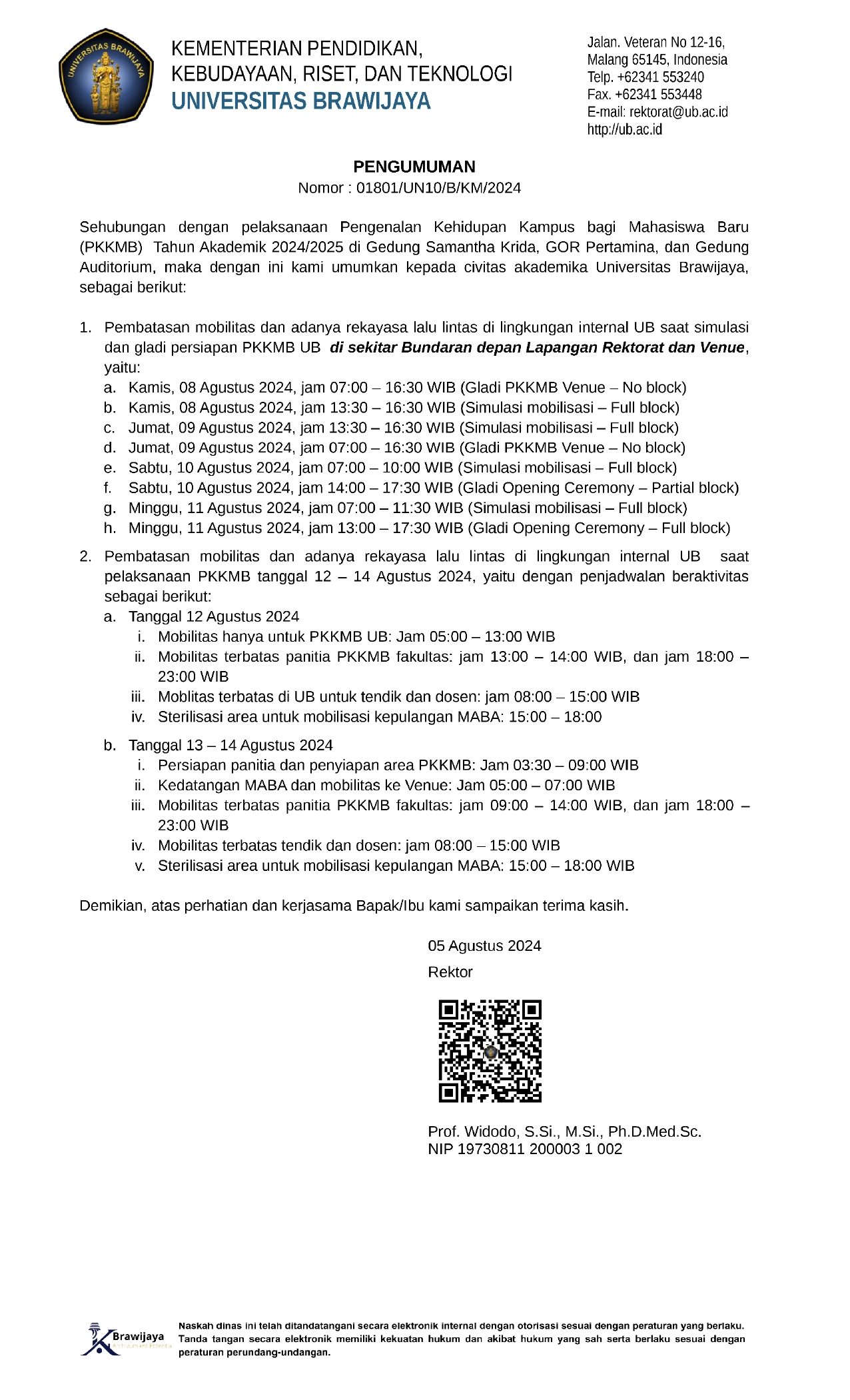 PENGUMUMAN : Surat Pembatasan Berkegiatan, PKKMB UB 2024 – Fakultas ...