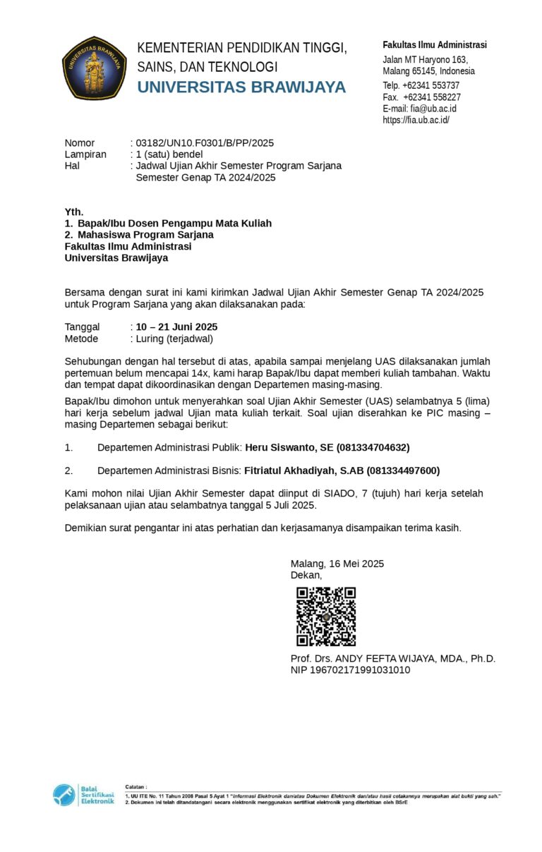 PENGUMUMAN : Jadwal Ujian Akhir Semester (UAS) Program Sarjana Semester Genap TA 2024/2025 ...