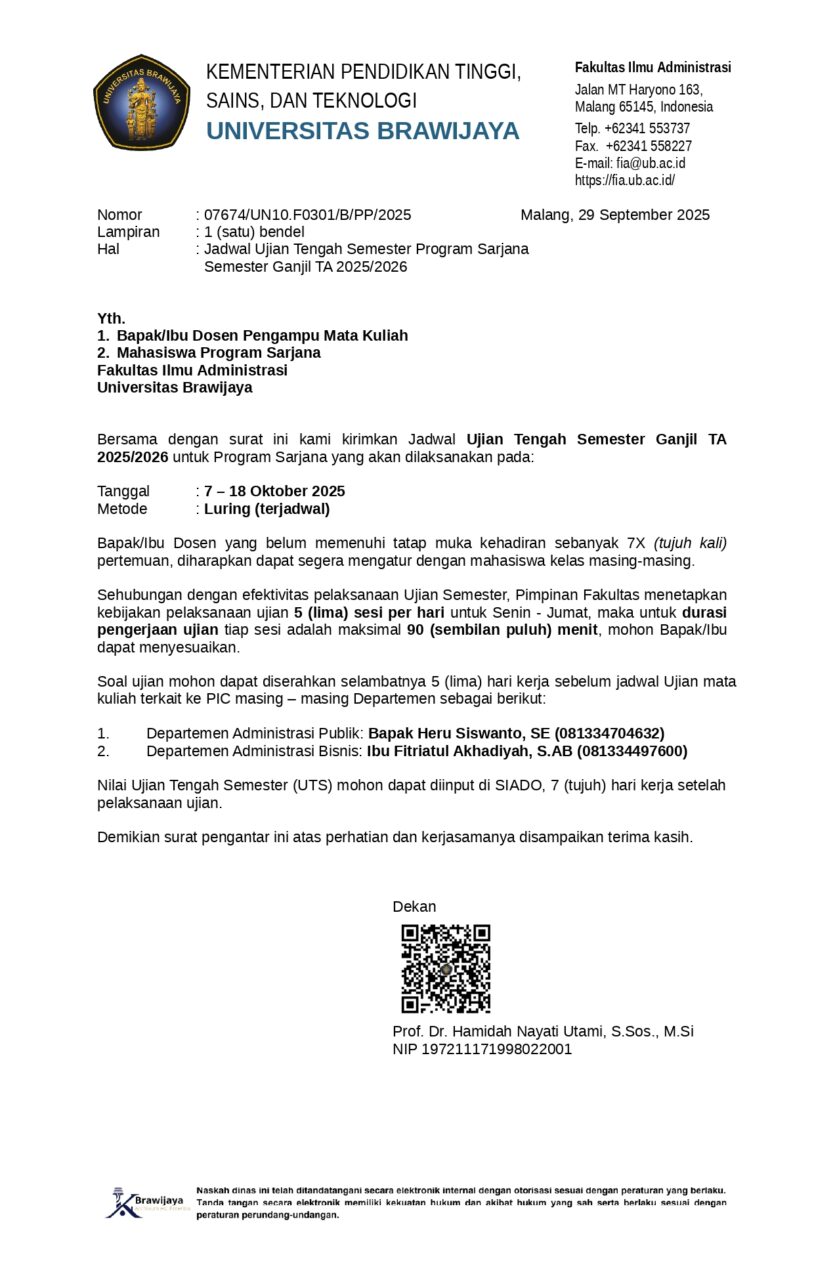 PENGUMUMAN : Jadwal Ujian Tengah Semester (UTS) Program Sarjana ...
